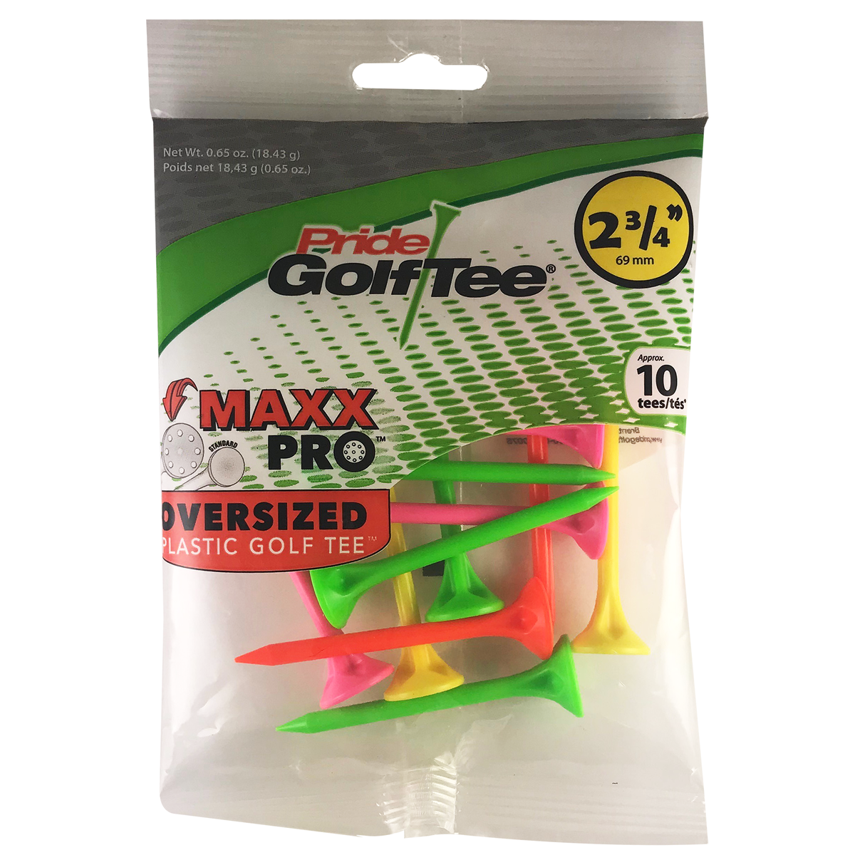 2-3/4" Pride Golf Tee MaxxPro Neon Mix 10ct Bag – vwgolfgrips.com